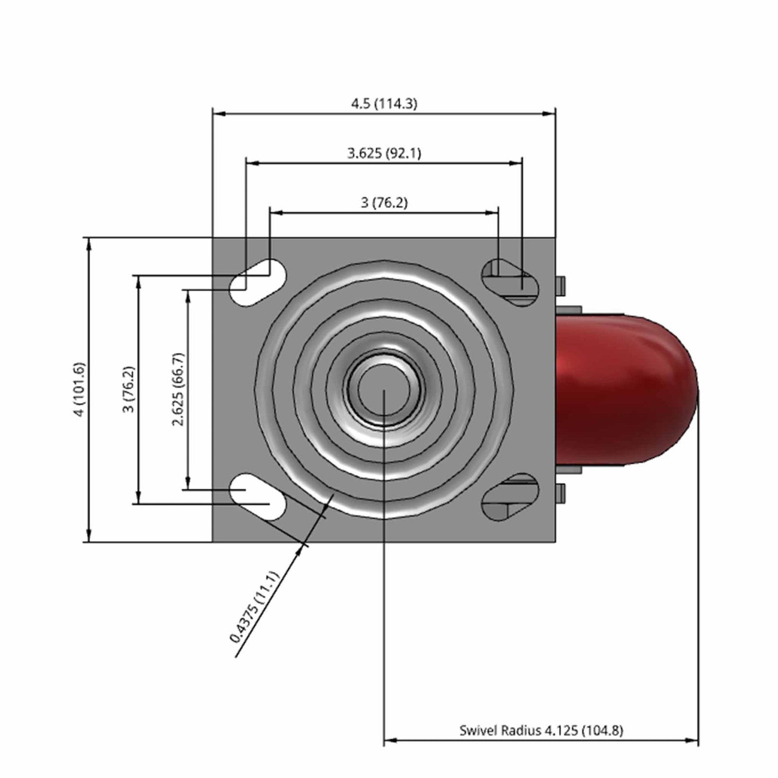 16AX05228S - 5"x2" USA-Rig Swivel Caster with MAX-Efficiency Maroon Wheel
