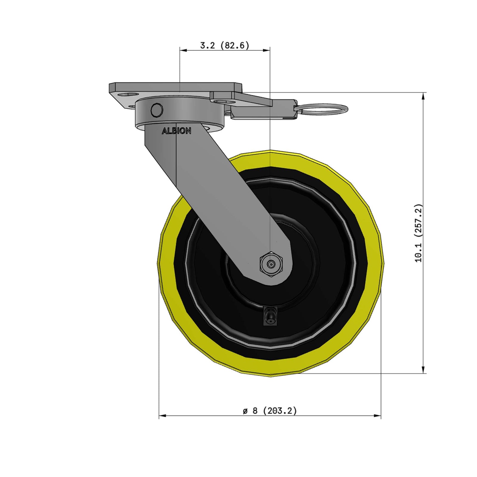 8"x2" Kingpinless Ergonomic Caster – USA Rig, Heavy-Duty Polyurethane