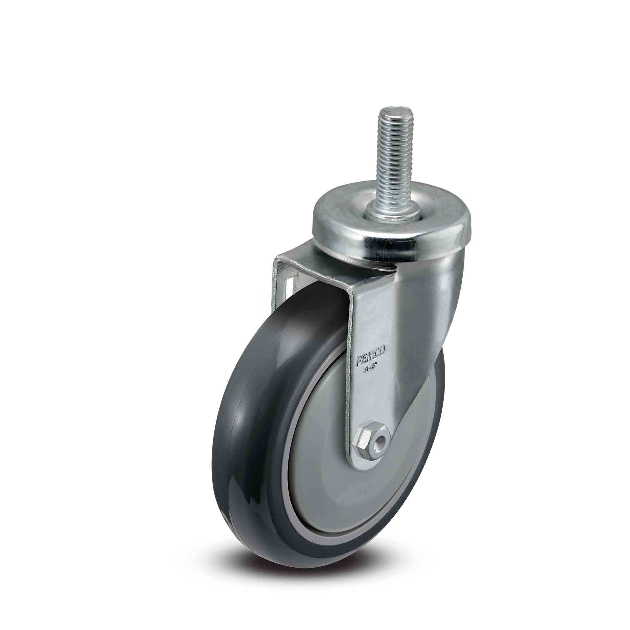 25PPB50S-T824 | 5"x1.25" TPU BB Wheel 1/2"x1.5" Threaded Stem Swivel Caster