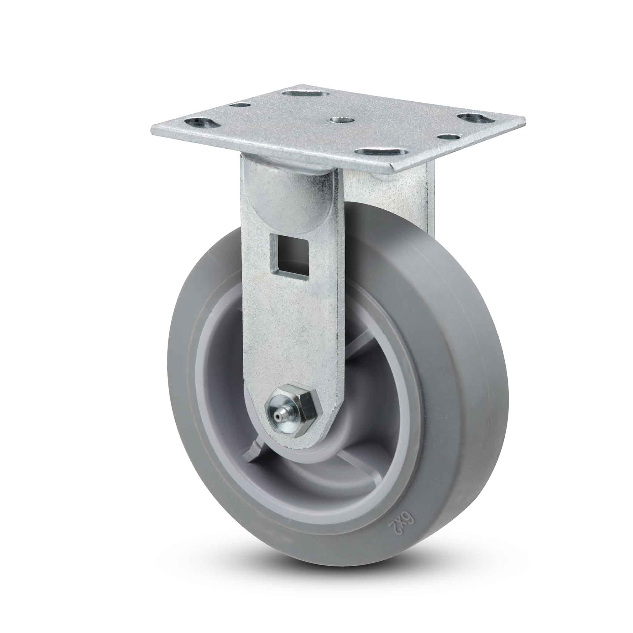 6 inch Heavy Duty Rigid Caster, USA Made TPR Rubber Wheel, 2 inch wide